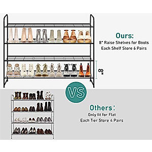 SLEEPING LAMB 4 Tier Long Shoe Organizer for Closet, Metal Shoe Rack Wide Shoe Storage Organizer 30-Pairs Shoe Shelf for Bedroom, Floor, Entryway (Black)
