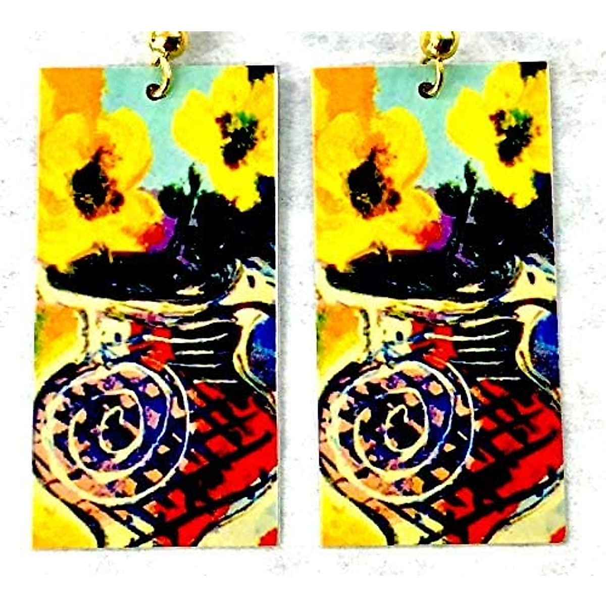Picasso Flower Art Earrings These Will Never Wilt Multi Color Flowers Famous Art Sterling Silver or Gold Plated Ear Wires Handmade by Artist