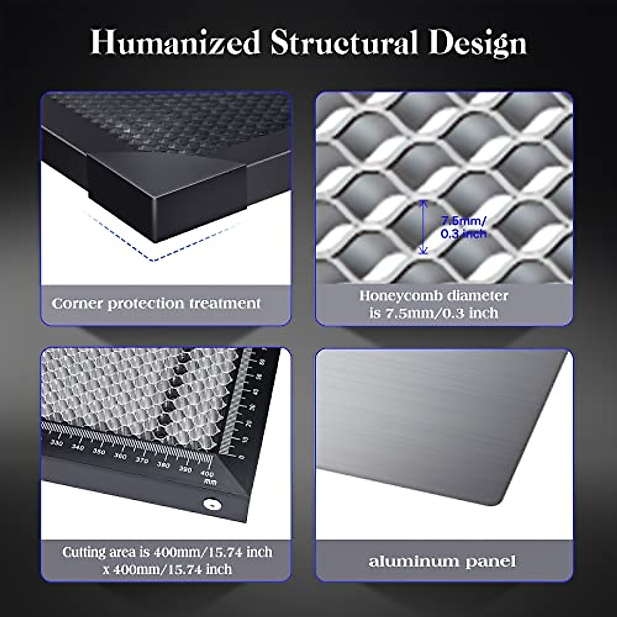 Honeycomb Laser Bed, JICCODA 17.32x17.32x0.87 inch Honeycomb Working Panel for CO2 or Diode Laser Engraver Cutting Machine, Honeycomb Working Table with Aluminum Plate for Table-Protecting