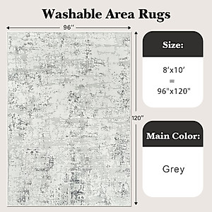Art&Tuft Washable Rug, Anti-Slip Backing Abstract 8x10 Area Rugs, Stain Resistant Rugs for Living Room, Foldable Machine Washable Area Rug 8x10, Grey