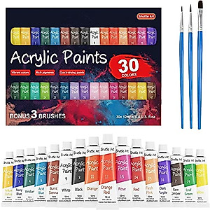 Acrylic Paint Set, Shuttle Art 30 x12ml Tubes Artist Quality Non Toxic Rich Pigments Colors Great for Kids Adults Professional Painting on Canvas Wood Clay Fabric Ceramic Crafts