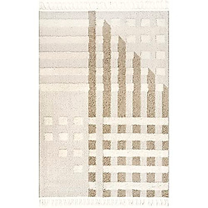 nuLOOM Cordelia Fragmented Stripes Tasseled Area Rug, 5' x 7' 6", Ivory