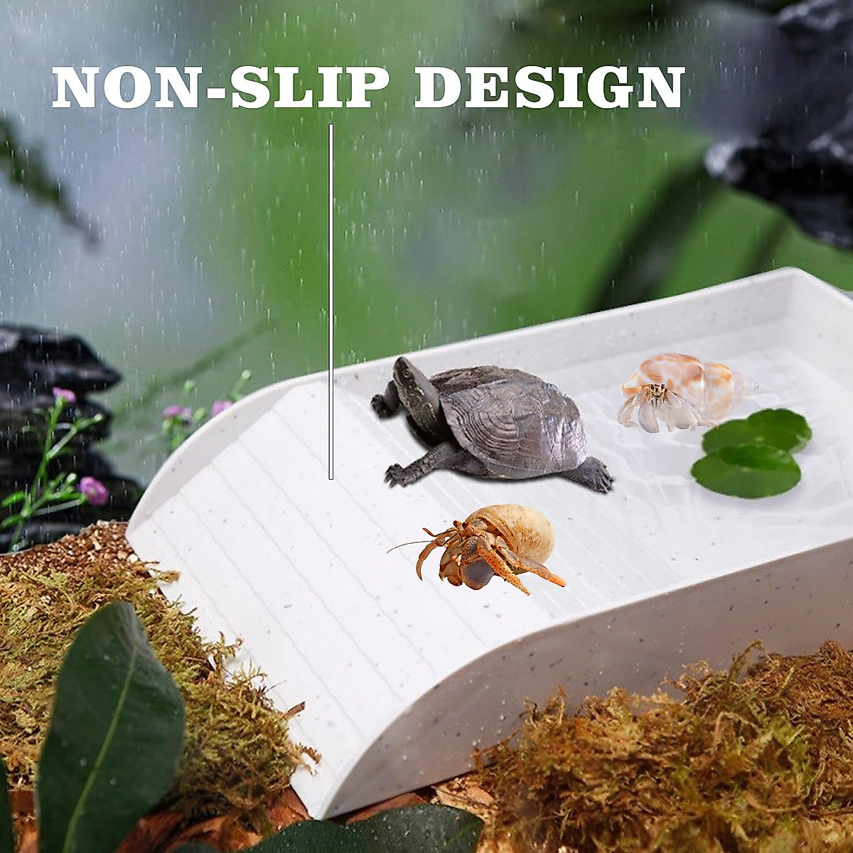 Tortoise Water Pool with Climbing Ramp, Turtle Climbing Toy, Reptile Habitat, Reptile Tank Supplies, Aquarium Cage Accessories for Reptiles Amphibians 12 × 6 × 2.4"