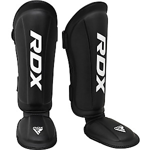 RDX Shin Guards Kickboxing Muay Thai, SATRA SMMAF Approved, Premium Maya Hide Leather, Leg Instep Protection Pads, MMA Martial Arts Kicking Sparring Training Gear, BJJ Karate Boxing Taekwondo, Black