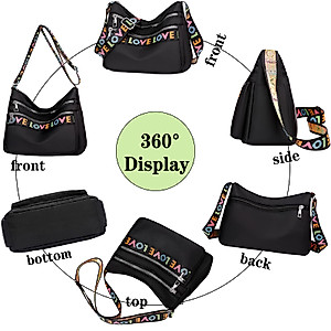 ZEHO Print Multi Pocket Nylon Crossbody Bag for Women Messenger Bags Lightweight Travel Shoulder Bag Waterproof, Love Letter Print