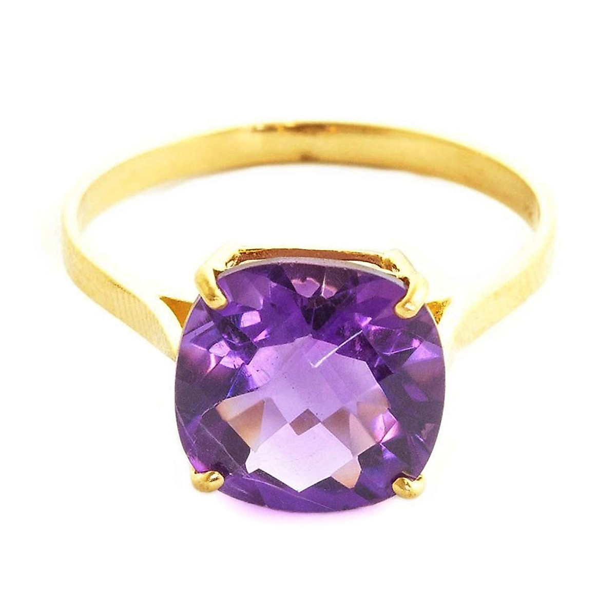 Galaxy Gold GG 14k Solid Yellow Gold Ring with 3.6 Carat Natural Checkerboard Cut Purple Amethyst - Size 8.5