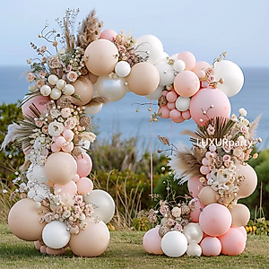 Pink White Balloon Garland Double Stuffed Peach Balloons Cream Beige Pastel Pink Balloon Arch Kit Pearl Sand White Balloons for Girl Baby Shower Birthday Wedding Anniversary Party Decoration
