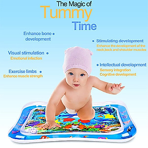 WSPER Tummy Time Water Mat Inflatable Baby Water Play mat for 3+ Months Newborn Girl & Boy Early Activity Center