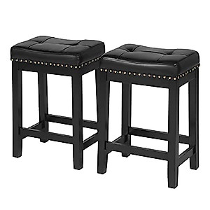 PayLessHere Bar Stools Set of 2 of PU Leather Barstools for Kitchen Counter Solid Wooden Saddle Stool 24”H Height Bar Stool