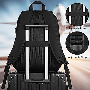 Jiauny 17 Inch School Backpack,Classic Backpack Lightweight Bookbag Scoolbag with USB Charging Port for High School Teens College Students Work Office Adult,Black