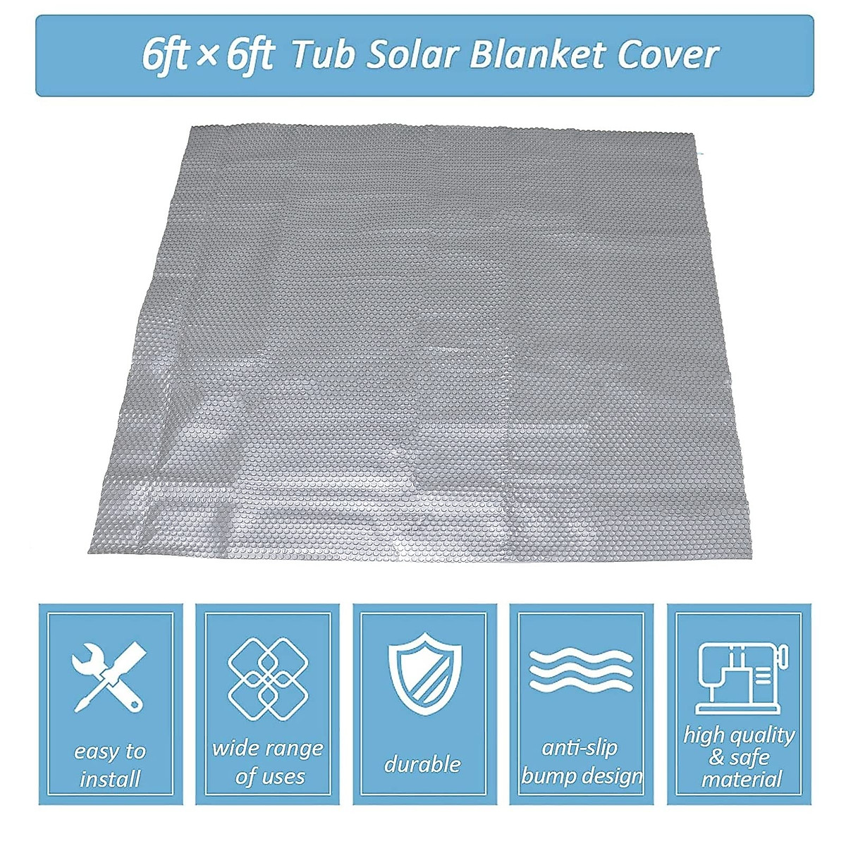 Gekufa Spa and Hot Tub Bubble Insulating Cover 6ft x 6ft Thermal Pool Solar Blanket Cover(16 Mil)