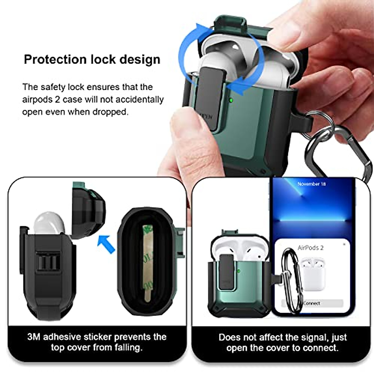 leQuiven for AirPod Case, Cover for AirPods 2nd Generation Case with Lock, Case Cover for AirPod Case 1st Generation, Supports Wireless Charging for AirPods 1st & 2nd [Front LED Visible]