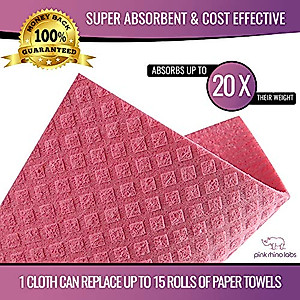 PINK RHINO LABS Swedish Dishcloths for Kitchen 10 Pack – Reusable Swedish Dish Towels: Replace Cellulose Sponges for Kitchen Cleaning, Dish Towels for Drying Dishes, Paper Towel Alternative & More