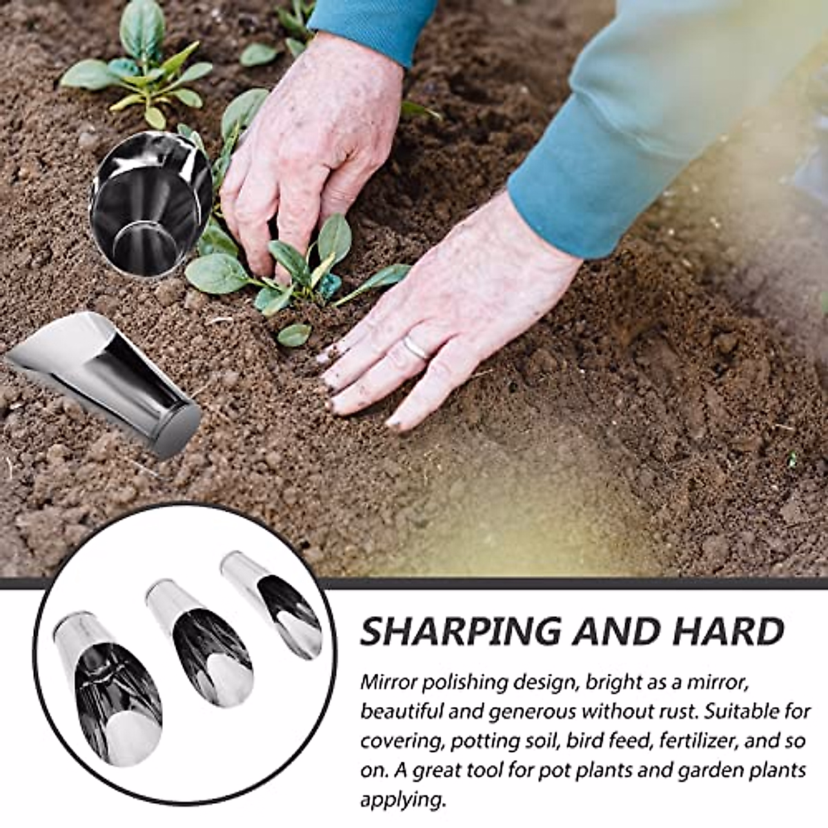 Happyyami 3pcs Bonsai Soil Scoops Stainless Steel Garden Hand Soil Scooper Metal Spade Shovel Bucket Scoop Potted Succulent Planting Potting Cup for Home Gardening Silver