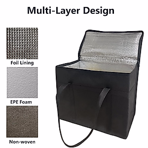 SIAGCRAW Insulated Reusable Grocery Bag, Heavy Duty Shopping Bags for Groceries, Portable Cooler Bag, Food Delivery Bag, Large Size, Collapsible, Sturdy Zipper