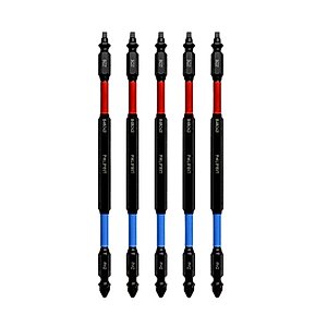 PHLiPBiT - Double-End, Impact Rated Screwdriver Power Bit, IRPB6SQPH2-5, SQ2+PH2, 6 INCH, 5pk. (SQ2 Red drives #8/10 Square + PH2 Blue drives #8/10 Phillips Screw)