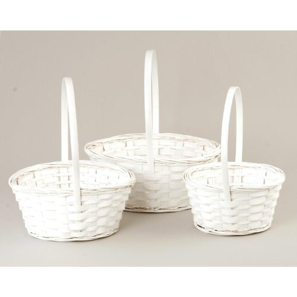 Wald Imports 4500/S3 Bamboo Basket, Set of 3 W/Handle, White