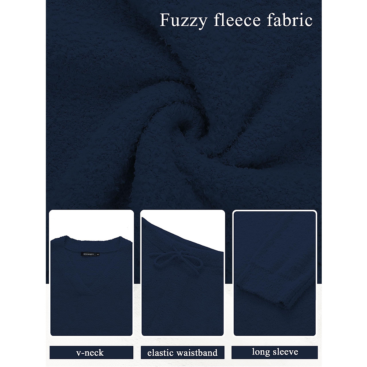 MEROKEETY Lounge Sets for Women Fall Long Sleeve V Neck Knit Pullover Sweater Top and Wide Leg Pants,Navy,M