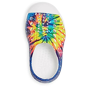 Native Shoes Kids Jefferson Print Sneakers for Toddlers - Flexible Eva Upper, Colorful Fun Prints Allover, and Round Closed Toe Shell White/Shell White/Neon Multi Tie-Dye 9 Toddler M