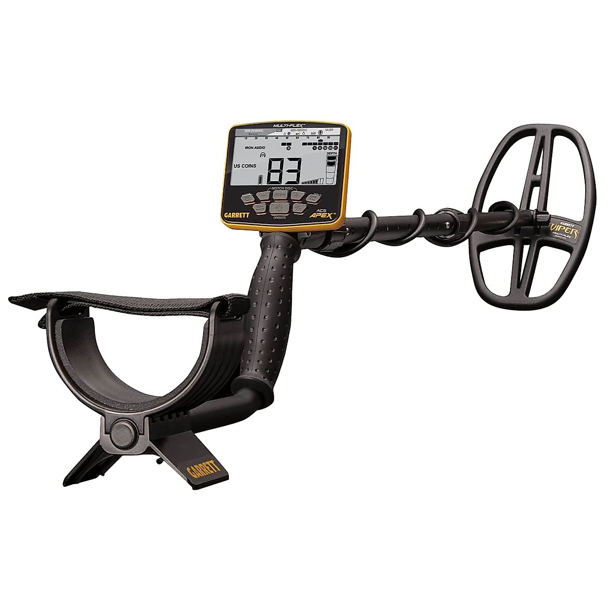 Garrett ACE Apex Metal Detector with 6x11" DD Multi-Flex Viper Searchcoil and MS-3 Z-Lynk Wireless Headphones, 20kHz