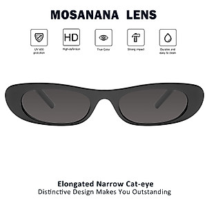mosanana Elongated Narrow Cat Eye Sunglasses for Women Trendy Fashion Cute Cool Stylish Skinny Oval Black Small 90s 2024 Tiny Petite MS52357