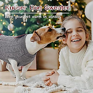 Kuoser Dog Sweater, Dog British Style Sweater Dress Warm Dog Sweaters Knitwear Vest Turtleneck Pullover Dog Coat for Small Medium Dogs Puppies Bulldog for Fall Winter with Leash Hole S