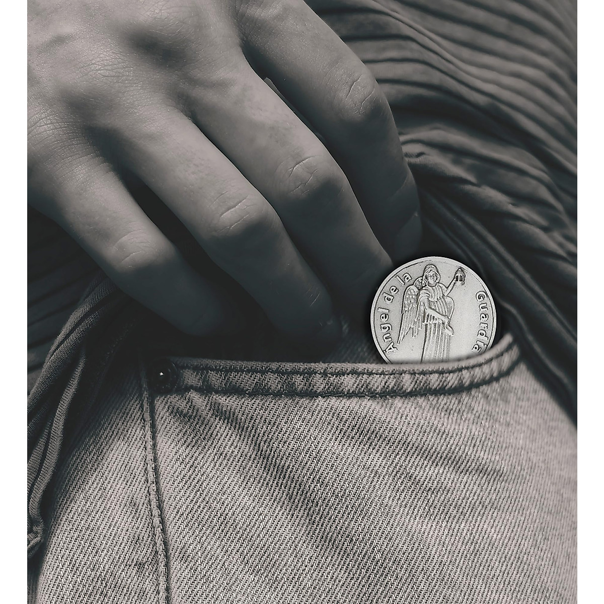 Spanish Catholic Guardian Angel Prayer Card - with Guardian Angel Coin - Laminated Double Sided Guardian Angel Holy Card, Guardian Angel Token - Angel De La Guarda Oracion Tarjetas - 6 Items Total