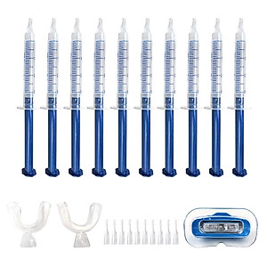 Teeth Whitening Kit (10) Gel (2) Trays (1) White LED Light Best Dental No Animal Byproducts