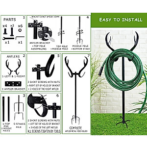 BSTWISH Iron Antler Hose holder - Decorative Hose Butler Hose Reel - Antler Hose Stand Hanger, Heavy Duty Reindeer Water Hose Rack