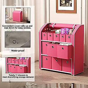 HOMEFORT 11 Drawer Dresser Chests of Drawers Toy Clothes Organizer Fabric Storage Cube Bins with Sturdy Metal Shelf for Bedroom Living Room