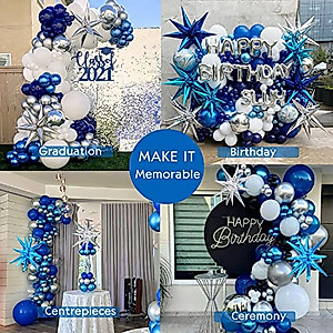 Royal blue White Silver balloon Garland Arch Kit Metallic Blue Balloons with Starburst foil balloons for Men birthday decorations Graduation Ceremony supplies