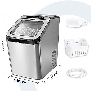 EUHOMY Nugget Ice Maker Countertop, Max 33lbs/day, 2 Way Water Refill, Self-Cleaning Pebble Ice Maker Machine with 3Qt Reservoir, Ice Makers Countertop Ideal for Home, Office, Bar, and Party. (Silver)