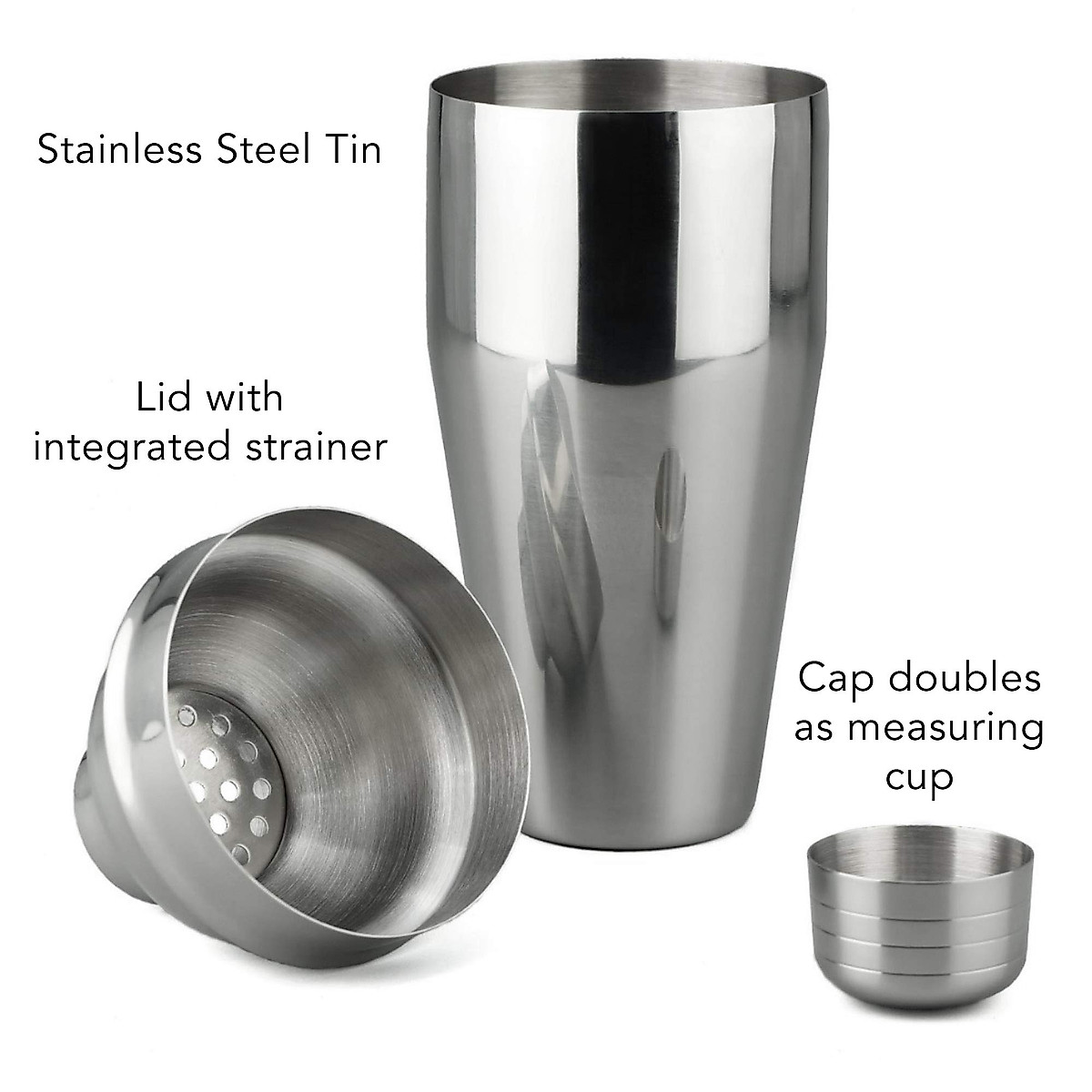 PG Professional Cocktail Shaker - 24 oz Stainless Martini Tin with Built-in Strainer and Measuring Cup - Perfect for Mixing Drinks