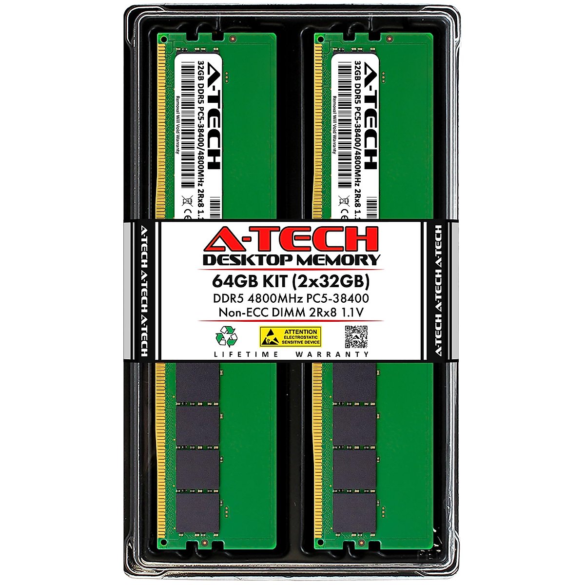 A-Tech 64GB Kit (2x32GB) DDR5 4800MHz PC5-38400 CL40 UDIMM 2Rx8 1.1V Non-ECC Unbuffered DIMM 288-Pin Desktop RAM Memory Upgrade Modules