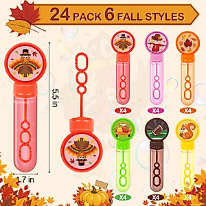 24 Pack Fall Party Favors Bubble Wands - Maple Leaves, Pumpkins, and Turkey Designs, Bubble Toys for Fall Thanksgiving Party Favors Goodie Bag Stuffers Classroom Prizes Thanksgiving Gifts