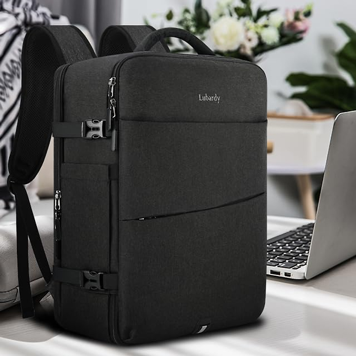 Travel Backpack for Men Women 17 Inch Flight Approved Carry on Backpack Waterproof Large 40L Luggage Daypack Business College School Weekender Overnight Laptop Backpack with 3 Packing Cubes, Black