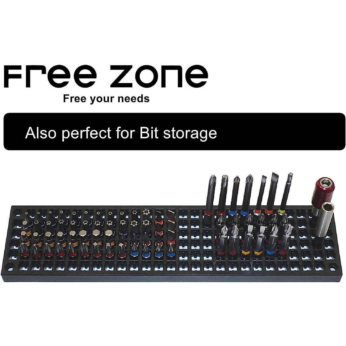 FREE ZONE - Bit Organizer Set (Black) | 158 Hole Bit Storage | 1/4 Inch Hex Bit & Drive Bit Adapter Storage | Screwdriver Toolbox Organizer | Tools are Not Included
