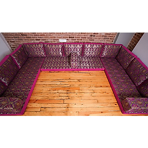 Premium U Shaped Arabic Sofa Set, Floor Cushions, Arabic Seating Floor Sofa, CNC Cutted Backrests, Moroccan Sofas, Arabic Majlis (U Sofa Only)