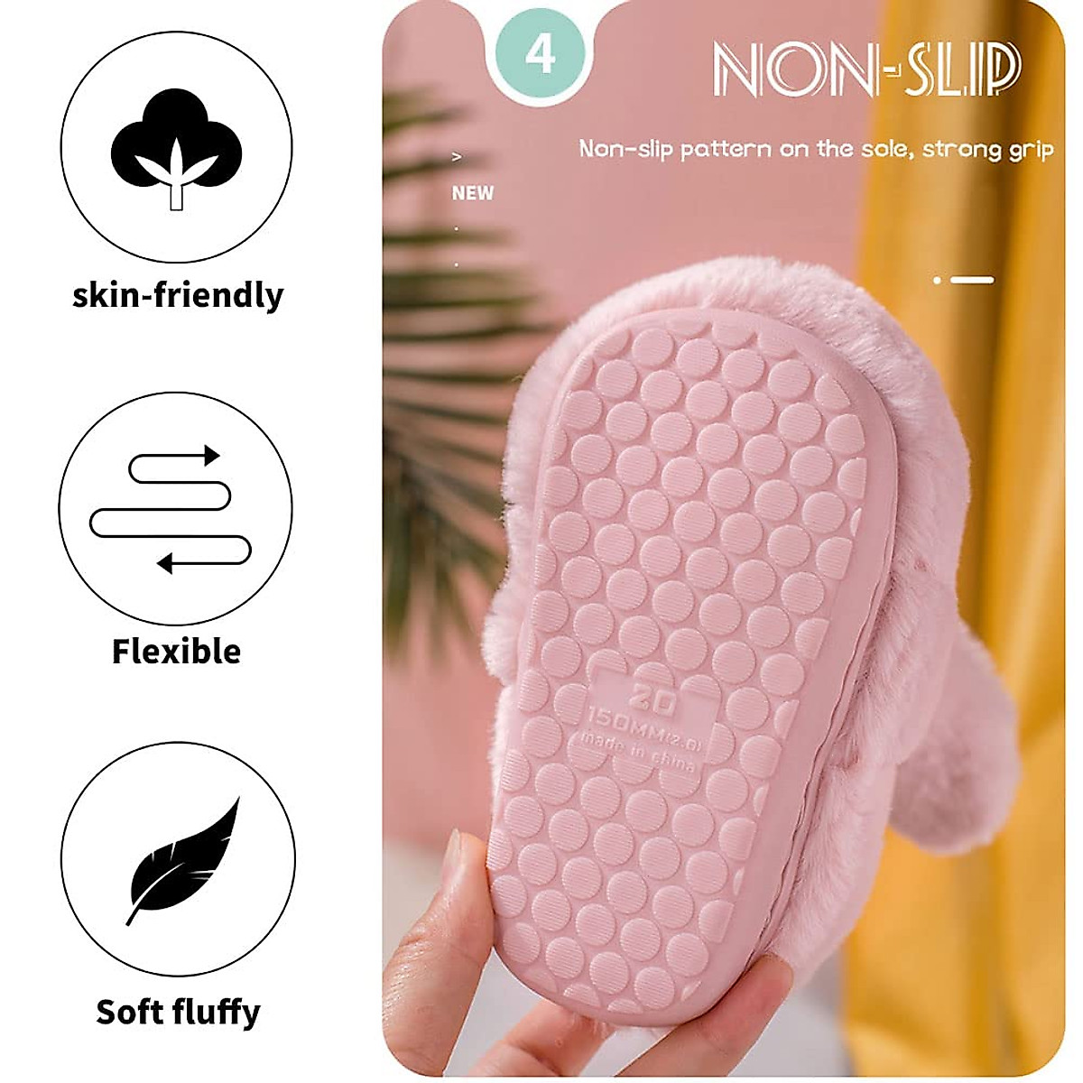 Fadezar Toddler Slippers Girl Boy House Slipper Kids Rabbit Winter Slipper Warm Bunny Slippers Soft Plush Indoor Girls Boys Slipper Cover Heel Pink Pink 9.5-10 toddler CN 170