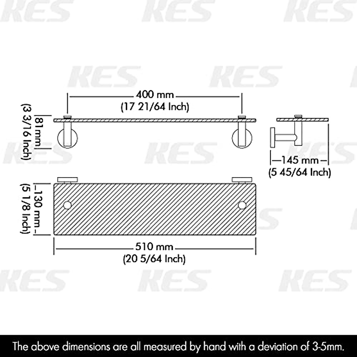 KES Bathroom Glass Shelf with 8 MM-Thick Tempered Glass and SUS 304 Stainless Steel Matte Black Brackets 20-Inch Rectangular Rustproof Storage Organizer Wall Mount, A2021-BK