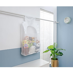 ALYER Hanging Mesh Laundry Hamper with Big Opening,Over The Door Toy Storage Bag with Bottom Zipper,Two Hanging Options Available(White)