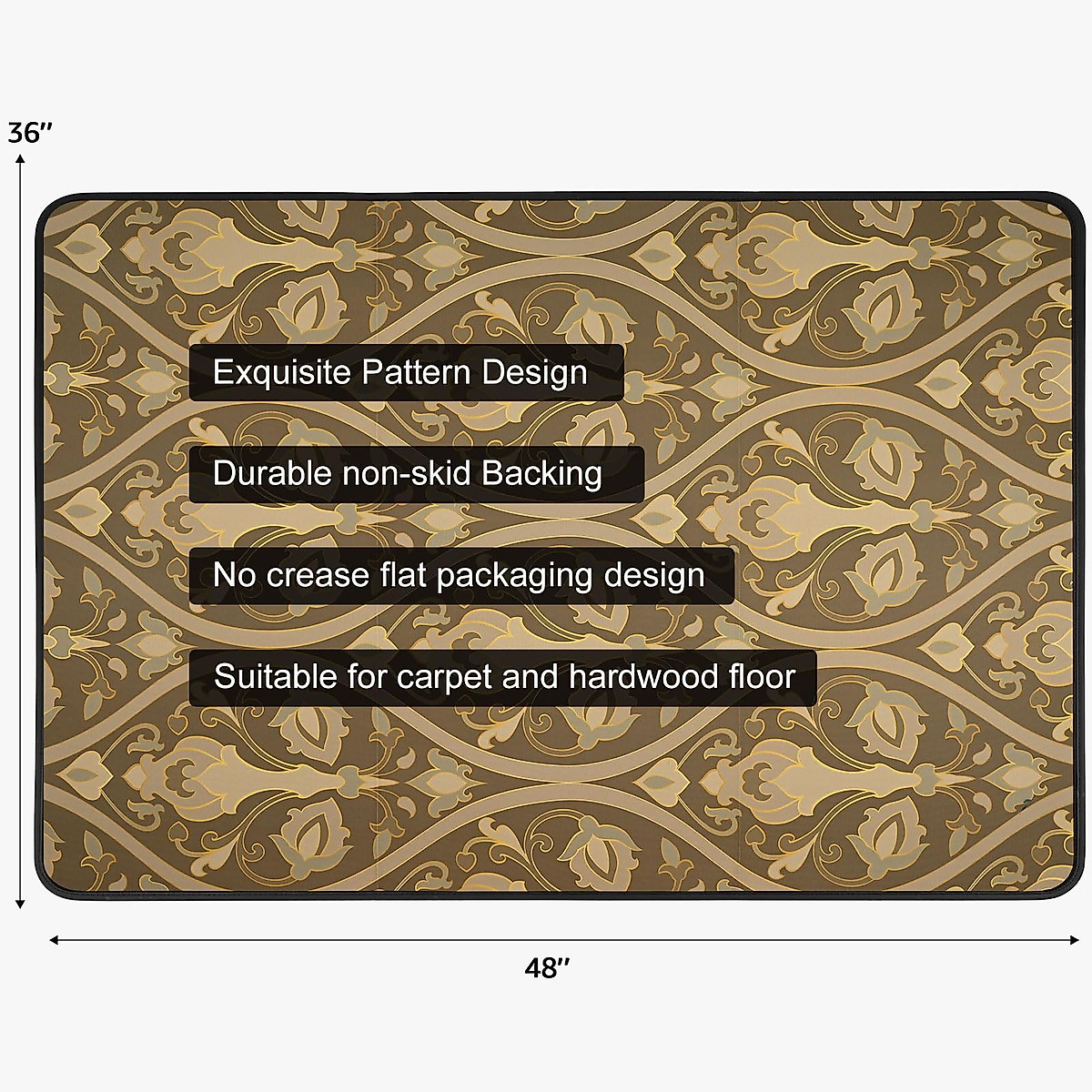 Mapuon Heavy Duty Desk Chair Mat for Carpet & Hardwood Floors, 48" x 36" Exquisite Jacquard Floor Mat Office Chair Mat for Carpeted Floors and Hardwood Floor for Home Office