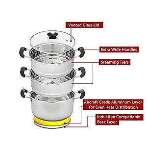 CONCORD 10" Stainless Steel 3 Tier Steamer Steaming Pot Cookware 24 CM (Induction Compatible)