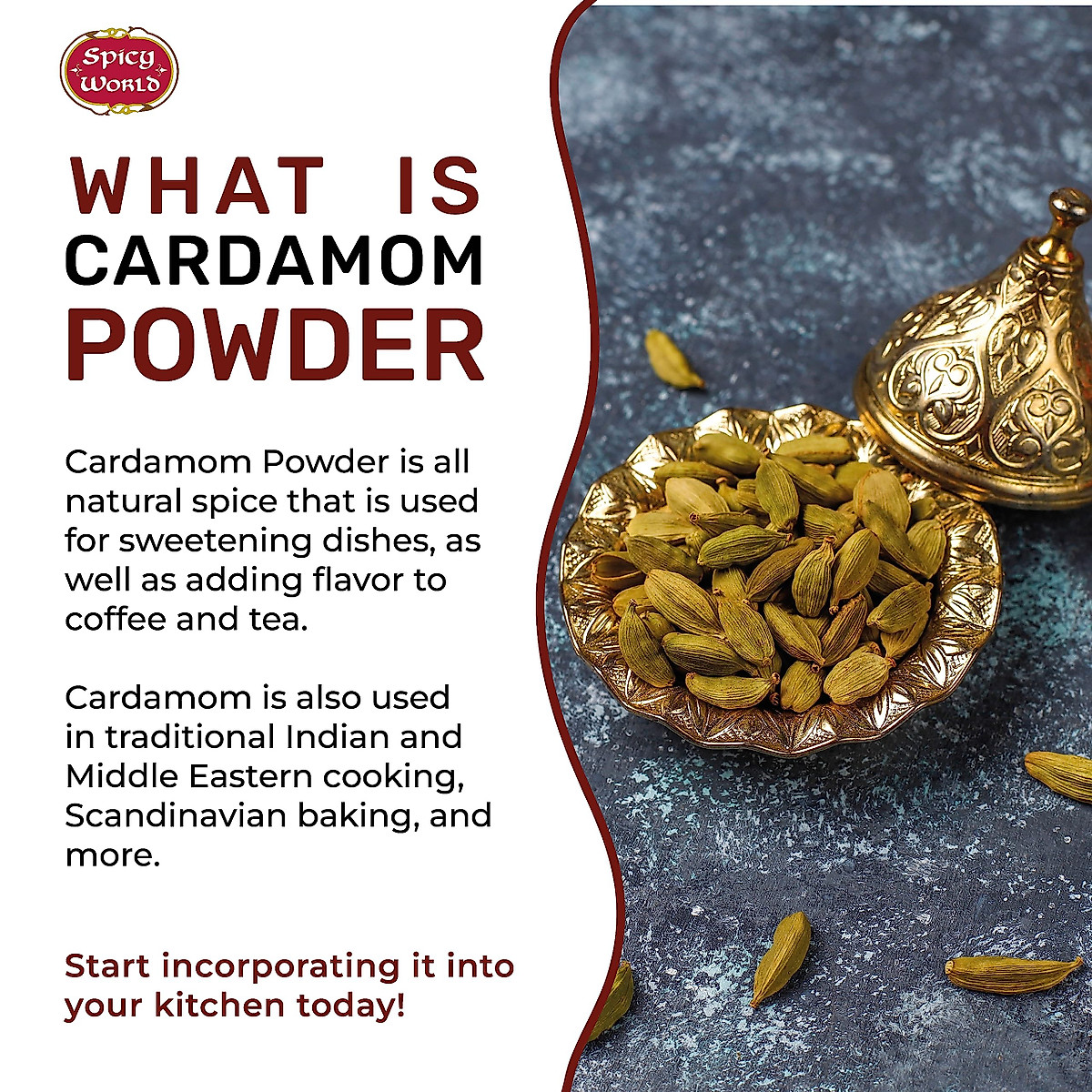 Spicy World Ground Cardamom Powder (Cardamon) 3.5 Ounce Bag