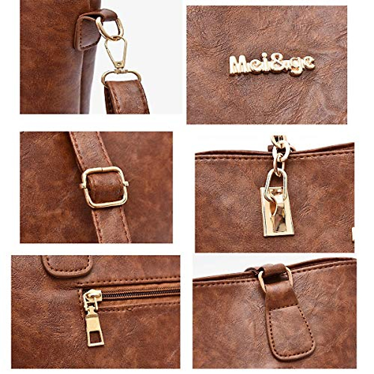 GJGJTER Synthetic PU Leather Tote for Women Satchel Crossbody Hobo 6pcs Handbags Shoulder Wallet Card Nail Clipper Bag-Gray