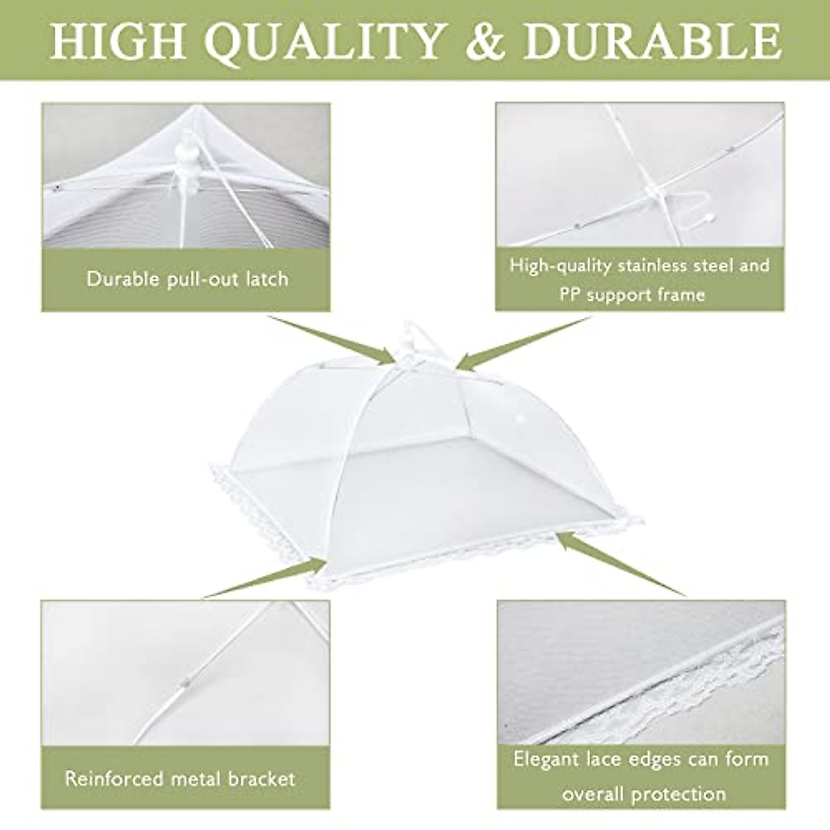 6 Pack Various Sizes Food Cover Food Tent Set(40x24* 1, 17x17* 2, 14x14* 2, 12x12* 1) with Carry Bag&Tablecloth, Reusable and Collapsible Pop Up Mesh Food Covers for Outdoor Party Home Use