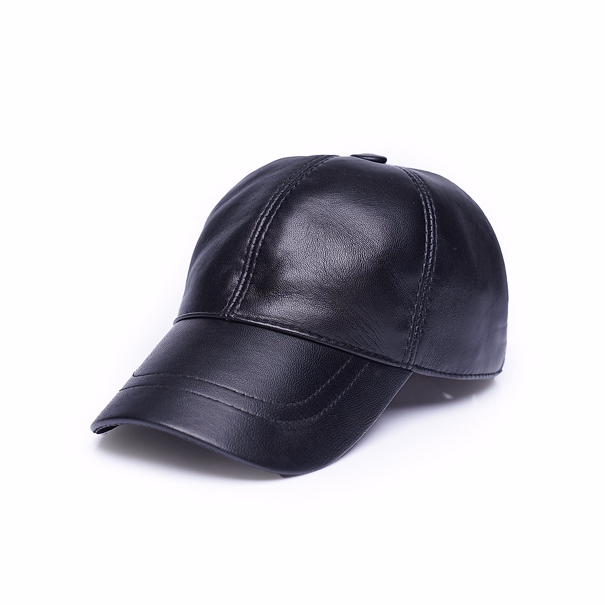 Mumcu's Leather Baseball Cap Sheepskin Adjustable Classic Referee Snapback Dad Hat (Classic Black)