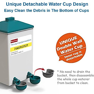 KEBONNIXS Automatic Chicken Cup Waterer and Port Feeder Set, 2 Gallon/10 Pounds