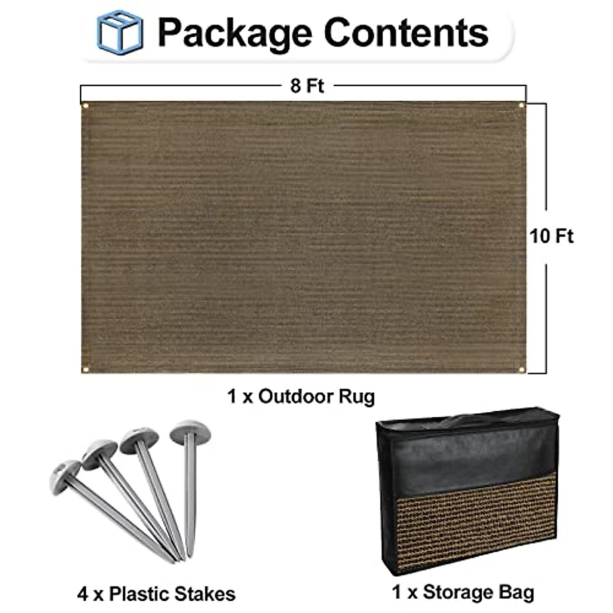 OutdoorLines Plastic Tarp Outdoor Rugs for Patio 8 x 10 ft - UV and Weather Resistant Patio Carpet, Stain Resistant Plastic RV Camping Mats for Porch, Garden, Camper and Picnic, Brown