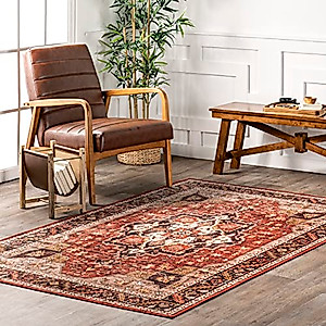 nuLOOM Hera Medallion Stain-Resistant Machine Washable Area Rug, 9' x 12', Red